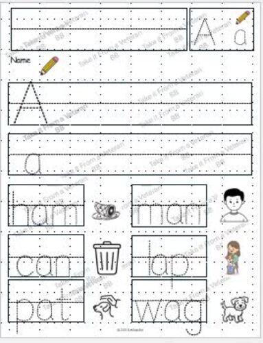 Preschool Kindergarten First Second Grade CVC Literacy Worksheet AEIOU ...