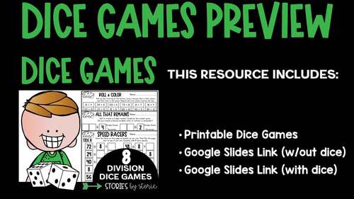 Division Dice Games Printable and Digital Activities by Stories by Storie