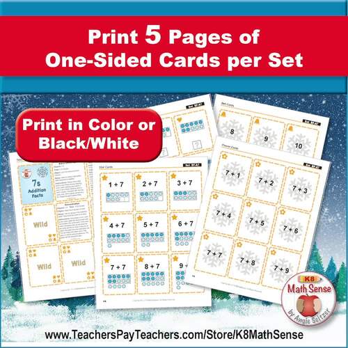 7s 8s 9s Addition Facts with Snowflakes: 3 Card Games & Activities for ...