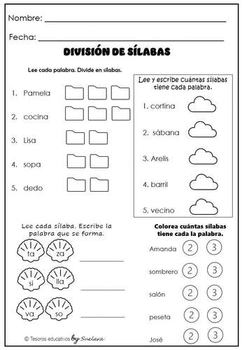 DIVISIÓN DE PALABRAS EN SÍLABAS│LEE, ESCRIBE Y COLOREA by Tesoros ...