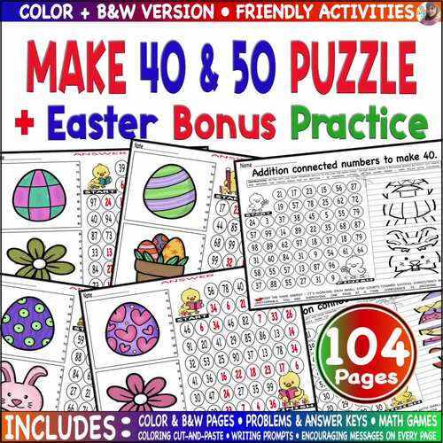 Holiday Math Worksheets | Easter Number Bonds 40 & 50 Cut Paste ...