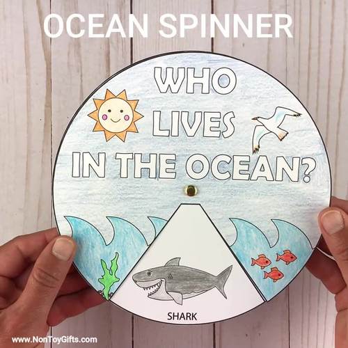 Ocean Animals Craft : Who Lives In The Ocean? Wheel Spinner Coloring Craft
