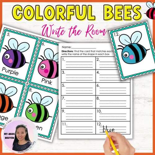 Spring Write the Room: A Bee-Themed Color Recognition Activity | TPT