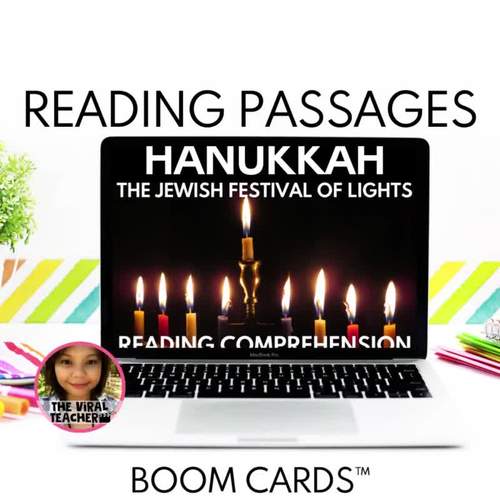 Hanukkah Reading Comprehension Activity Boom Cards™ and Coloring Pages