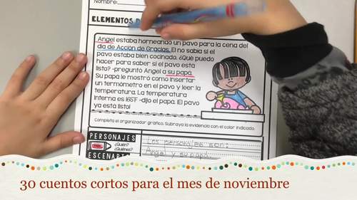 NOVEMBER READING COMPREHENSION: STORY ELEMENTS IN SPANISH by Bilingual Bee
