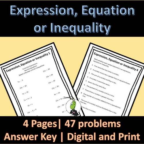 Expression, Equation or Inequality Worksheet Pre Algebra | TPT