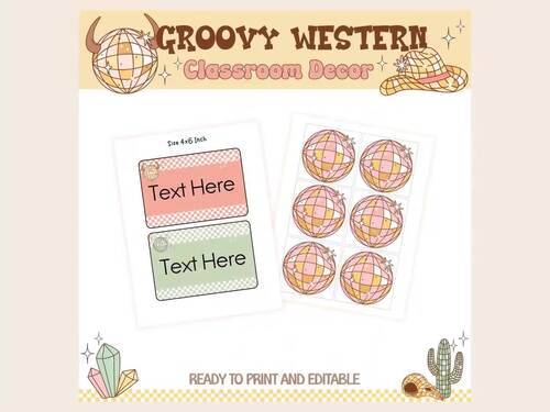 Editable Groovy Western Classroom Jobs & Helpers Chart | Retro Pastel