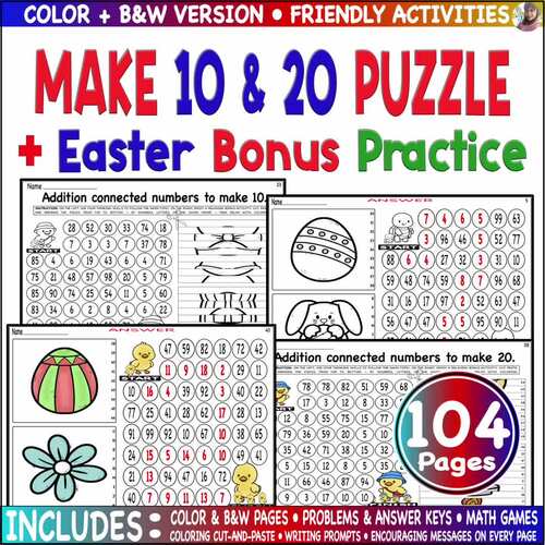 Make 10 & 20 Number Bonds Puzzle Easter Cut Paste & Coloring Practice ...
