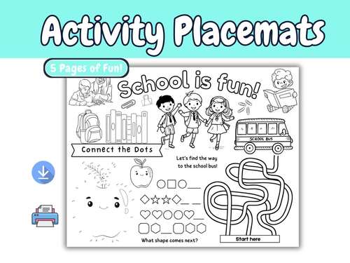 Back To School Activity Placemats by Colorful Creative Printables