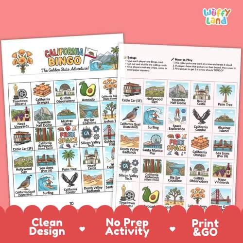 California State Geography BINGO Game | Symbols Landmarks History Activity
