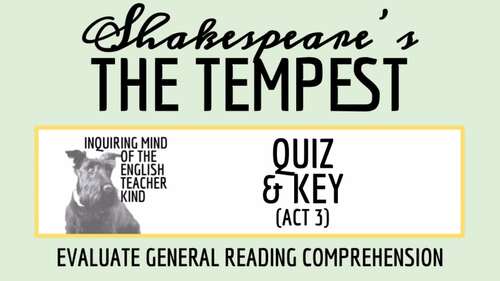 The Tempest Act 3 Quiz and Answer Key for High School | TPT