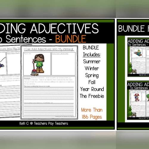Practice Adding Adjectives while Writing Sentences BUNDLE by Kelli C