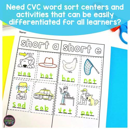 CVC Cut and Paste Word Sorts - CVC Words Worksheets - Differentiated ...