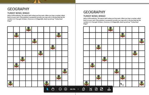 Geography Bingo Trivia Game For Thanksgiving: Turkey Bowl Bingo | TPT