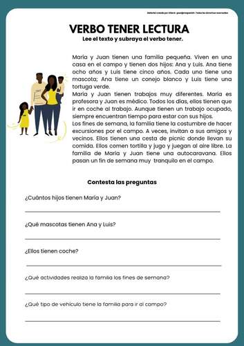 VERBO TENER LECTURA PRESENT TENSE VERB TENER READING by Pasajero Spanish