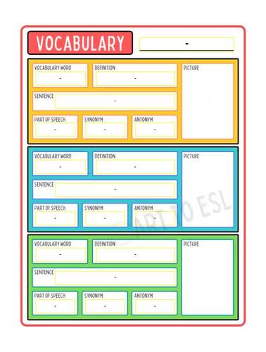 Vocabulary Graphic Organizer - Digital Notebook - Google, Easel, PDF