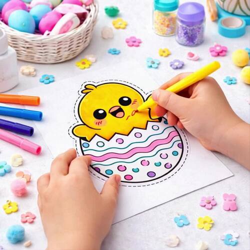 Baby Chick in Egg Coloring Templates for Easter Day Craft & Bulletin ...