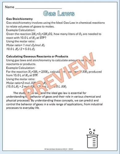 Gas Laws | Chemistry | Printable Study Guide and Review | TPT