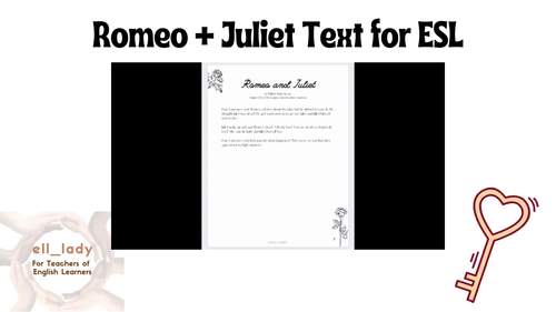Romeo and Juliet Adapted ESL Text High School for Beginner Newcomer ...