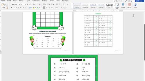 St Patricks Day Math Activity 6th/7th Grade Integer Operations Fun ...