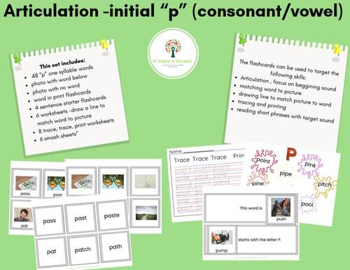 Articulation Flashcards-Initial "P" sounds-(one syllable words with ...