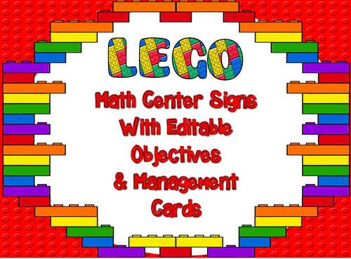 Lego Inspired Math Center Signs With Editable Objectives | Center Posters