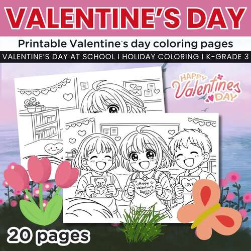 Valentine’s Day at School Coloring Pages, Friendship, Sharing ...