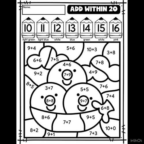 Addition within 20 — Math Coloring Pages by Serendipity Math Shop