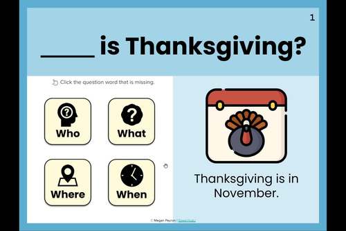 Asking WH QUESTIONS Digital Speech Therapy THANKSGIVING by SpeechLaLi