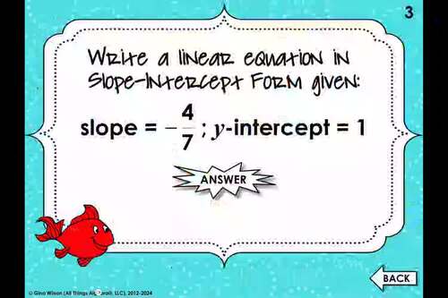 Writing Linear Equations | Gone Fishin' Game by All Things Algebra