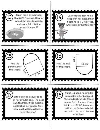 Measuring Circles Task Cards, Circumference, Area, Scavenger Hunt ...
