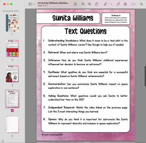 Sunita Williams || Women in STEM || Guided Reading Comprehension ...