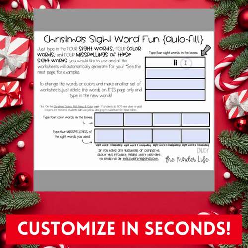 EDITABLE Christmas Sight Word Games Auto-Fill by The Kinder Life - Amy ...