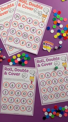 Roll, Double & Cover | Low-Prep Doubles Facts Game | Doubles to 12 and 24