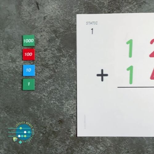 Montessori Math Stamp Game: 4-Digit Addition with Regrouping | Large Cards