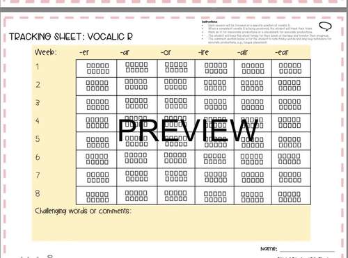 R Tracking Sheets for Speech Therapy - Prevocalic/Vocalic/Blends