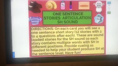 SPEECH THERAPY BOOM CARDS: Sound Loaded One Sentence Stories - SH Sound