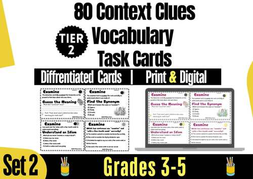 3rd 4th 5th Grade Context Clues Task Cards - Tier 2 Vocabulary ...