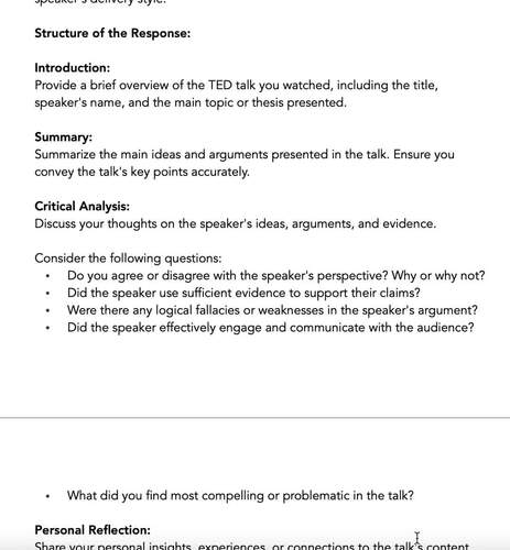 Critical Response to TED Talk by Curt's Journey | TPT