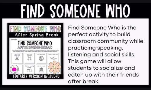 After Spring Break / March / April - Find Someone Who Team Building ...