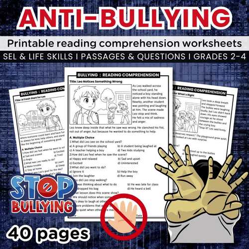 Anti-Bullying at School Reading Comprehension Worksheets,Passages with ...