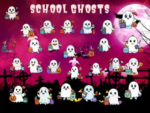 26 Ghosts with School Supplies PNG | Back-to-School Fun Digital Download