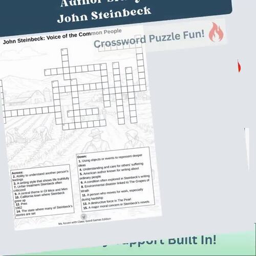 John Steinbeck: Author Study Puzzle Pack | Grades 6–8 by Ms Koven with ...
