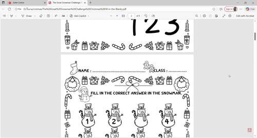 The Great Snowman Challenge Christmas Fill-in-the-Blanks (Math 1-20) by ...
