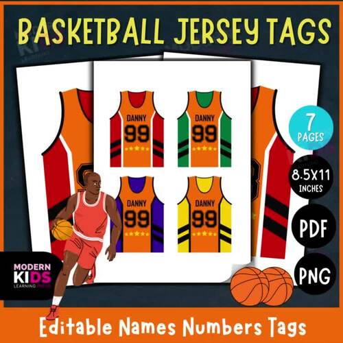 Basketball ball Jersey Tags with Editable Names, Numbers and Stars