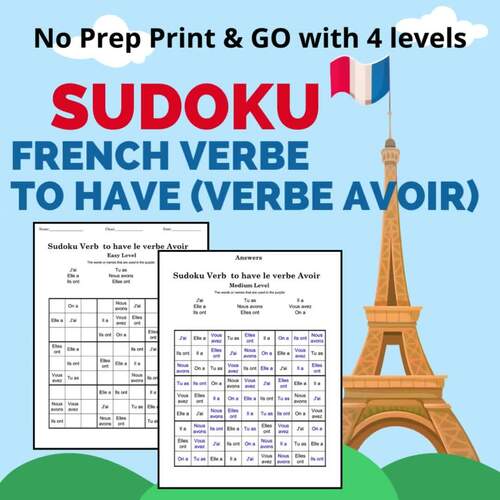French Verb Avoir Present Tense Sudoku Puzzles - Le Verbe Avoir Au ...