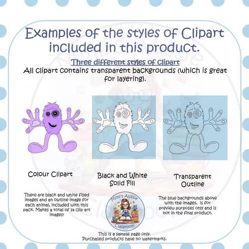 Monster Clipart for Personal and Commercial Use by Mimi's Aussie Classroom