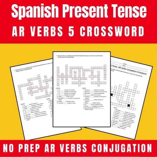 AR Verbs in Spanish Verbos AR Present Tense Bundle of 5 Crossword Puzzles
