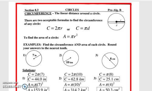 Circles - Intro to Geometry - Notes, WS, + detailed Answer Key w/work shown