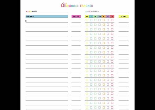Multi-Color Allowance Tracker Printable PDF by Mom Money Map | TPT